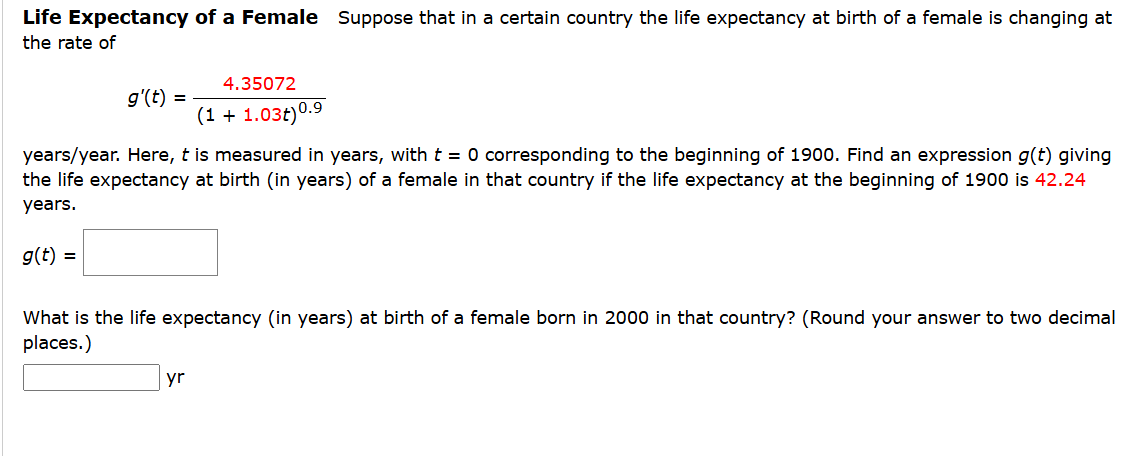 Solved Life Expectancy of ﻿a Female Suppose that in ﻿a | Chegg.com