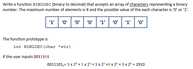 Solved Write A Function Bin2dec Binary To Decimal That