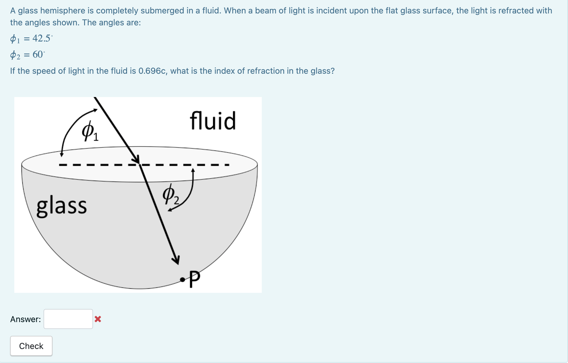 Solved A glass hemisphere is completely submerged in a | Chegg.com