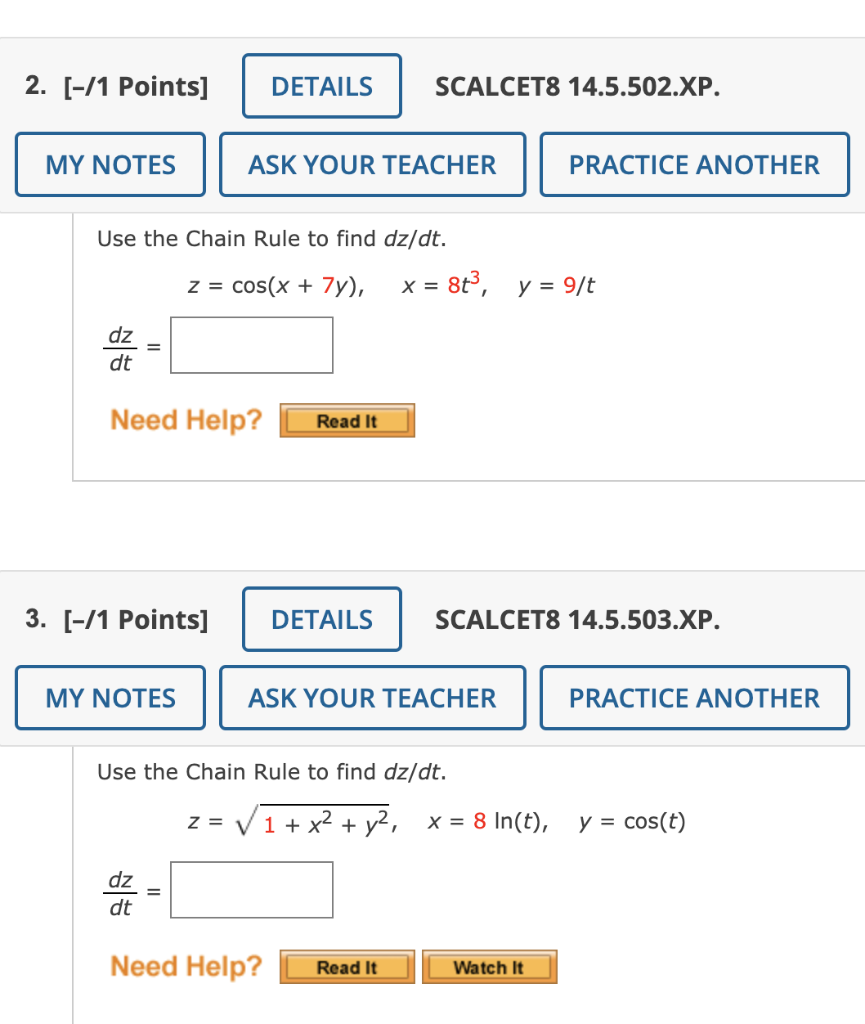 Solved 2. [-/1 Points] DETAILS SCALCET8 14.5.502.XP. MY | Chegg.com