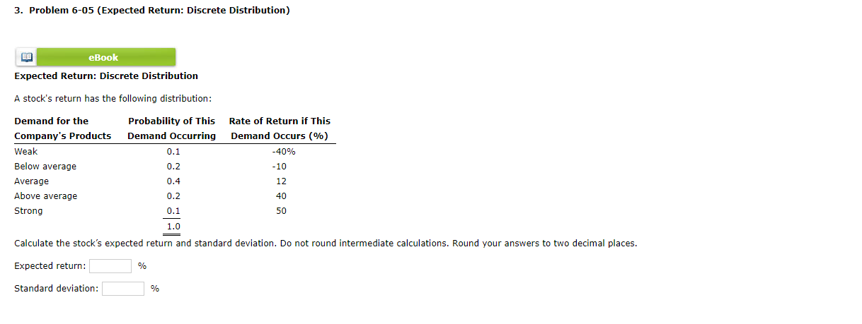Solved 3. Problem 6-05 (Expected Return: Discrete | Chegg.com