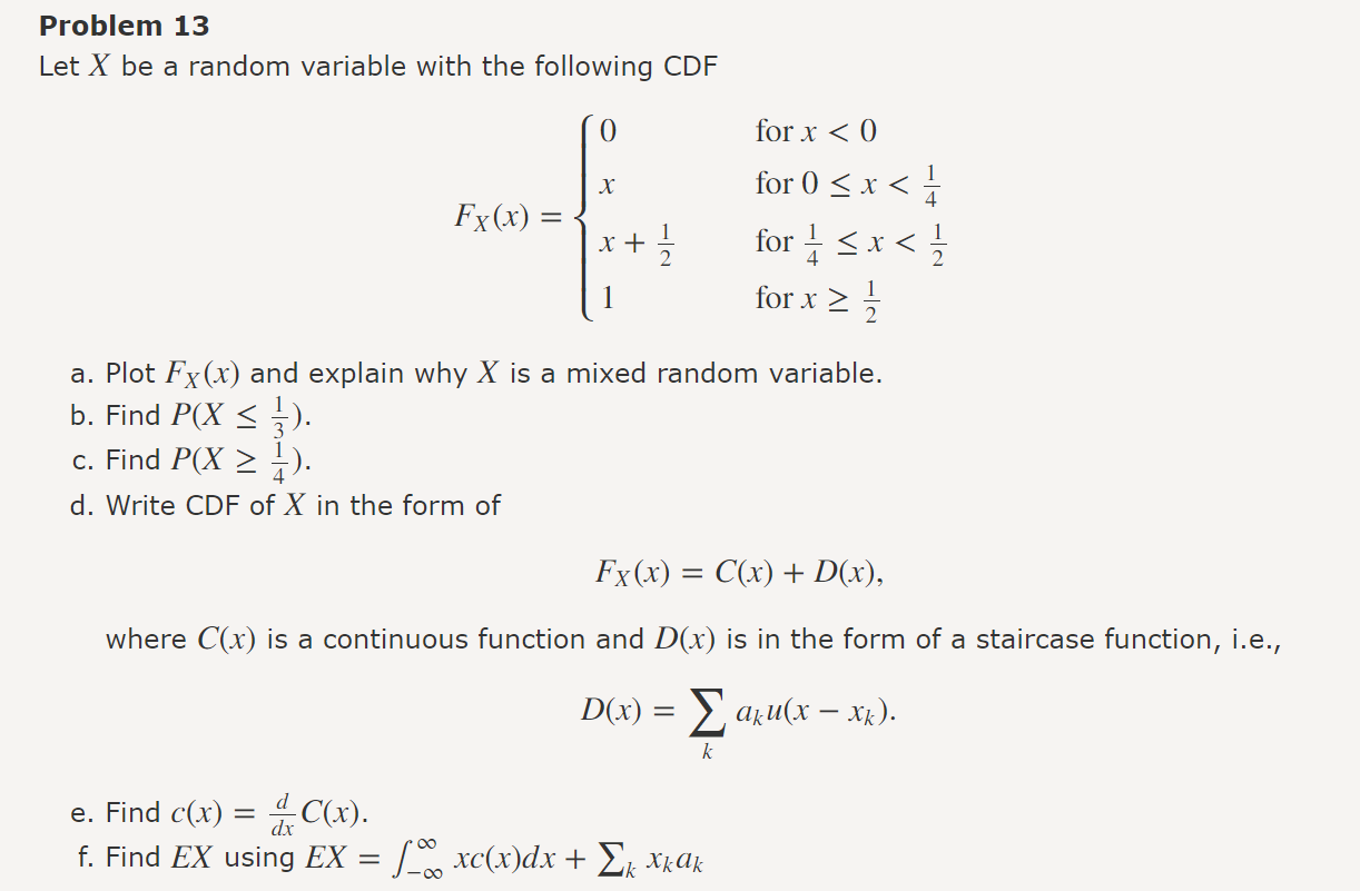 Solved Let X be a random variable with the following CDF | Chegg.com