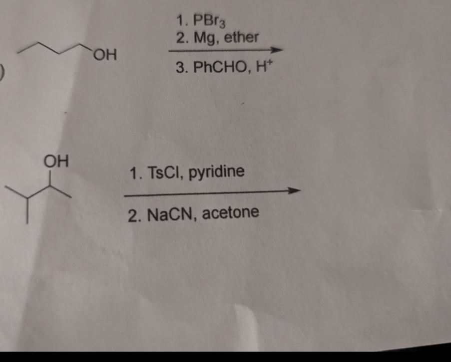 Solved 1. PBr3 2. Mg, ether 3. PhCHO,H+ 1. TsCl, pyridine 2. | Chegg.com