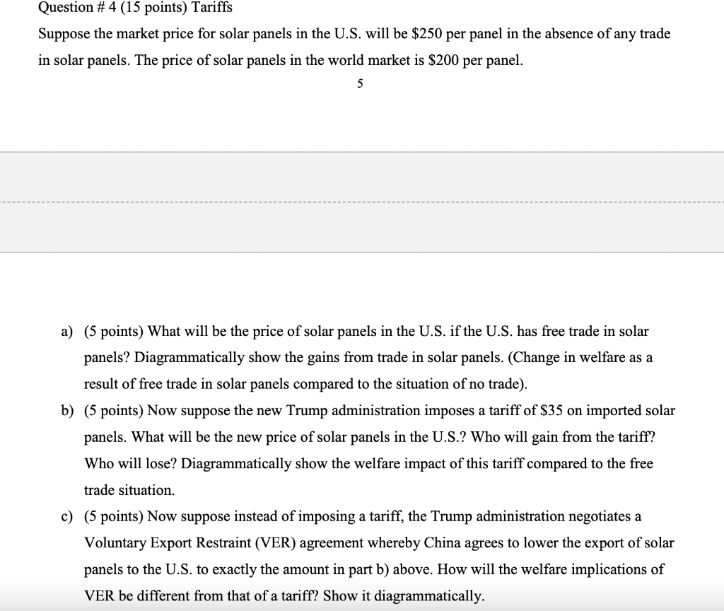 Solved Question \# 4 (15 points) Tariffs Suppose the market | Chegg.com
