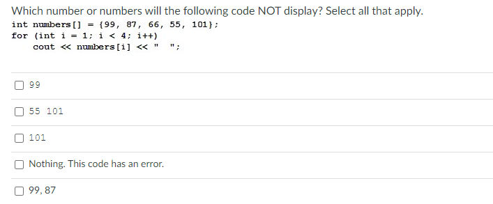 Solved Which number or numbers will the following code NOT | Chegg.com