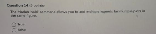 Solved Question 14 5 Points The Matlab Hold Command