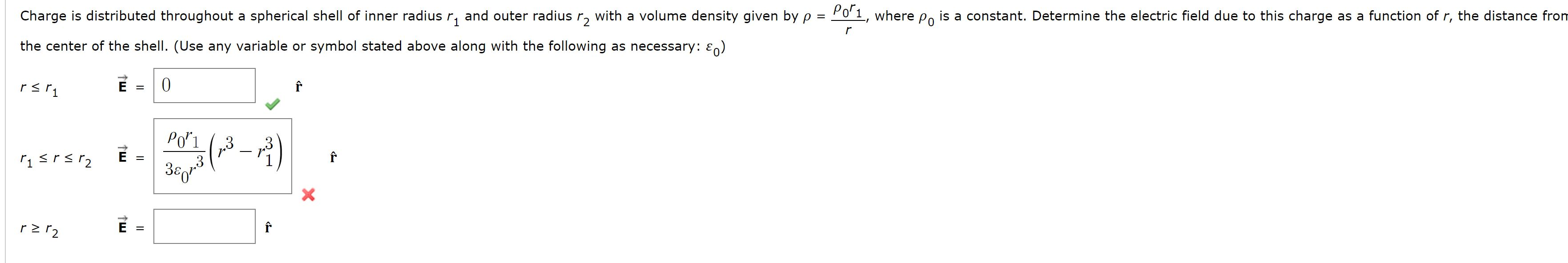 Solved Charge is distributed throughout a spherical shell of | Chegg.com