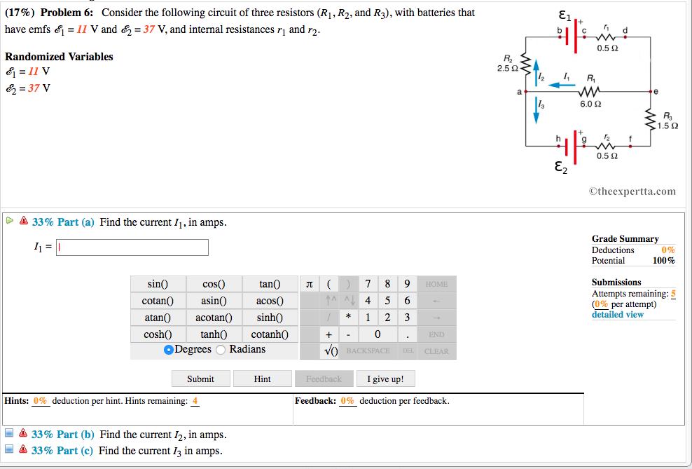 Solved (17%) Problem 6: Consider the following circuit of | Chegg.com