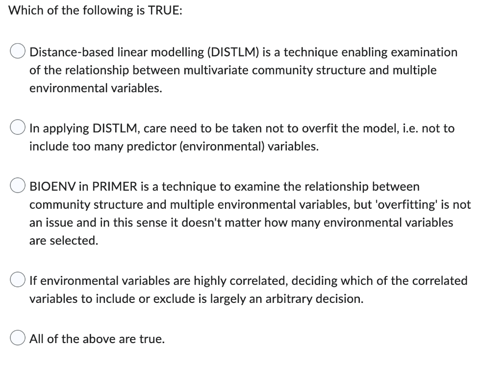 Solved Which of the following is TRUE: Distance-based linear | Chegg.com