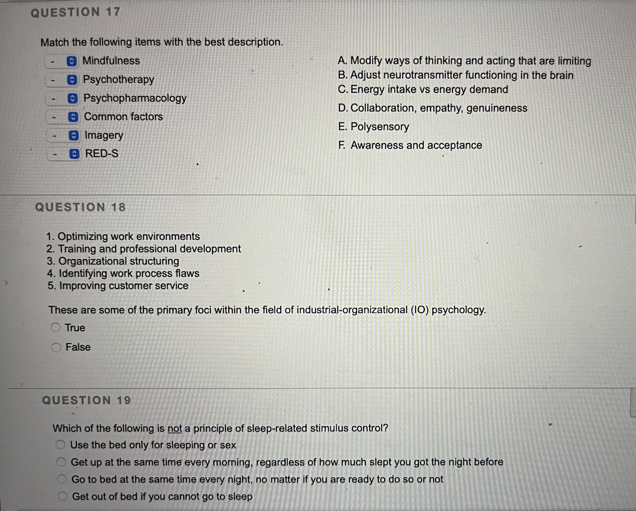 Match the following items with the best description. | Chegg.com