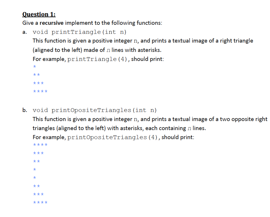 Solved Question 1: Give a recursive implement to the | Chegg.com