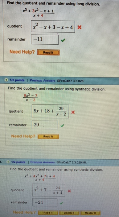 Solved Find the quotient and remainder using long division. | Chegg.com