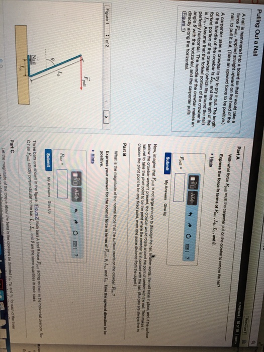 Solved Pulling Out a Nail force Fnail, applied nail, to pull | Chegg.com
