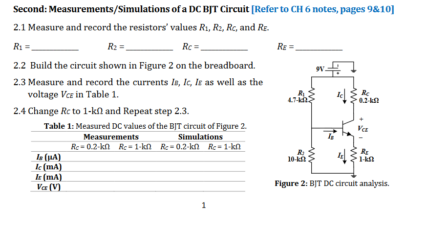 Solved Second: Measurements/Simulations of a DC BJT Circuit | Chegg.com