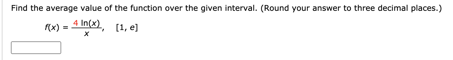 Solved Find the average value of the function over the given | Chegg.com