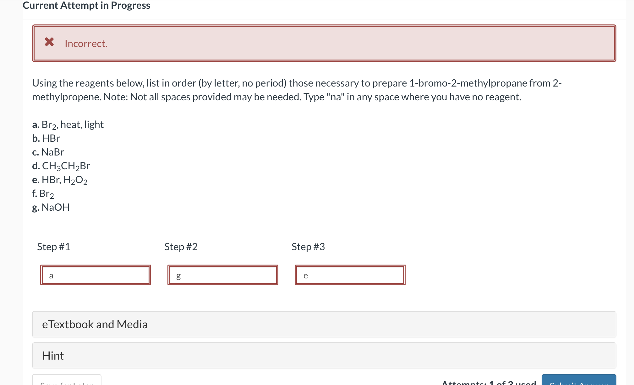 Using the reagents below, list in order (by letter, | Chegg.com