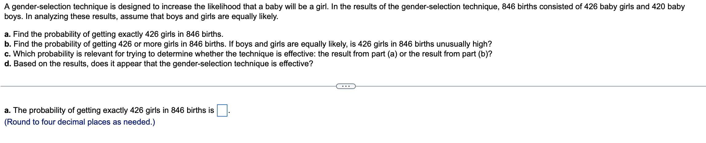 Solved A gender-selection technique is designed to increase | Chegg.com