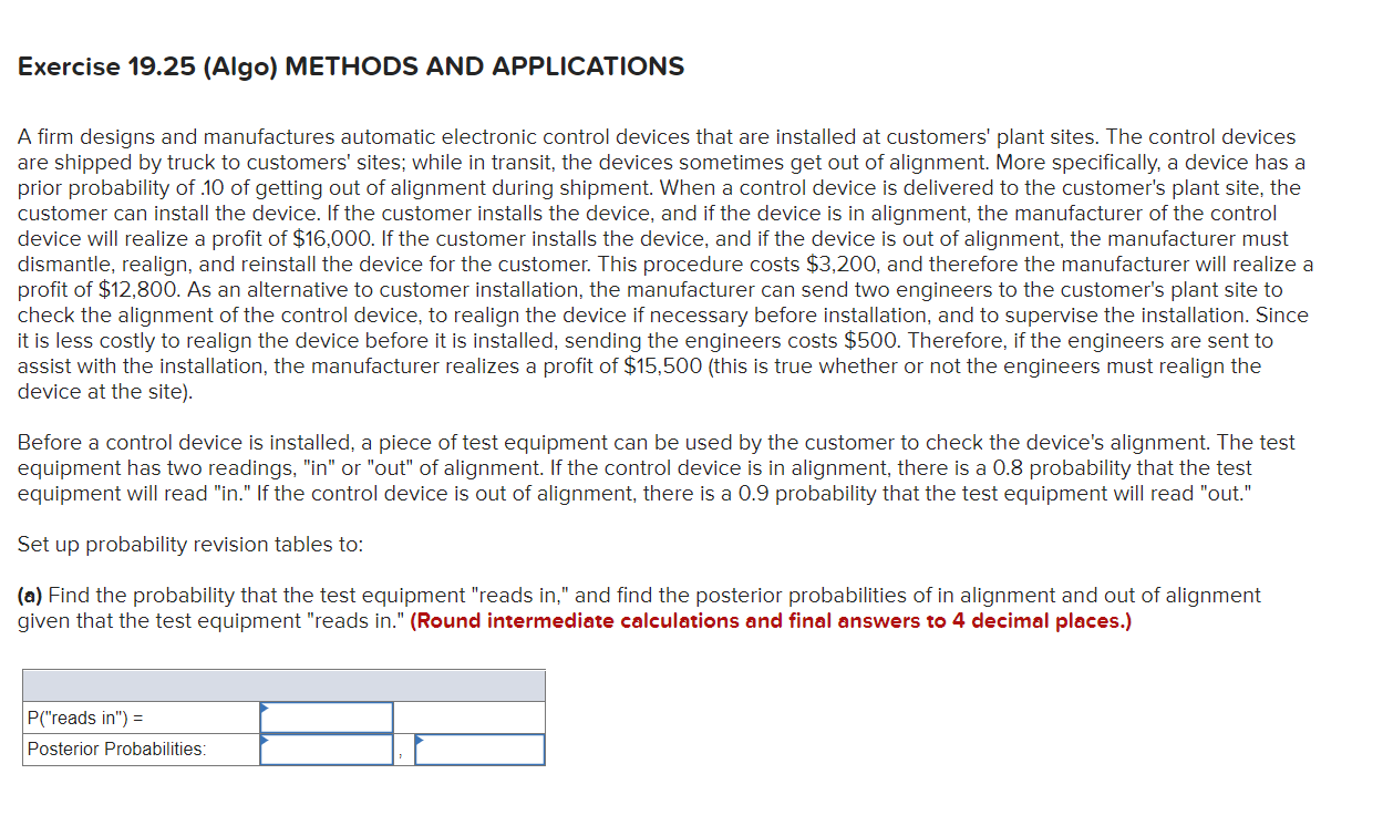 Solved Exercise 19.25 (Algo) METHODS AND APPLICATIONS A firm | Chegg.com