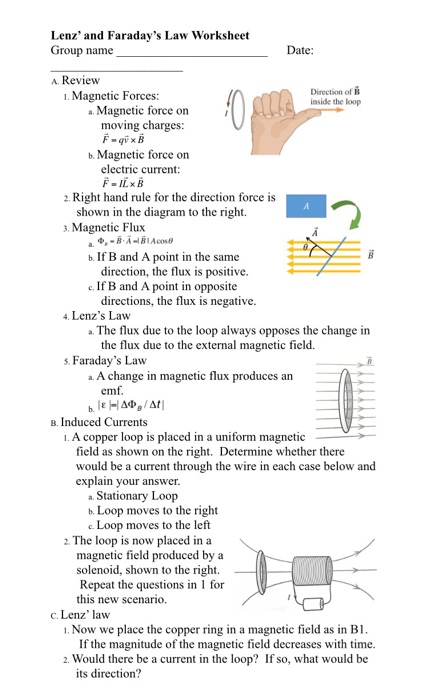 Solved Lenz' and Faraday's Law Worksheet Group name Date: A. | Chegg.com