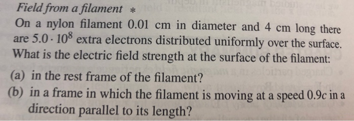Solved Field from a filament * n a nylon filament 0.01 cm in | Chegg.com
