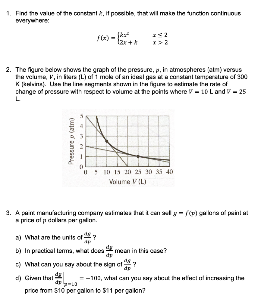Solved 1. Find the value of the constant k, if possible, | Chegg.com