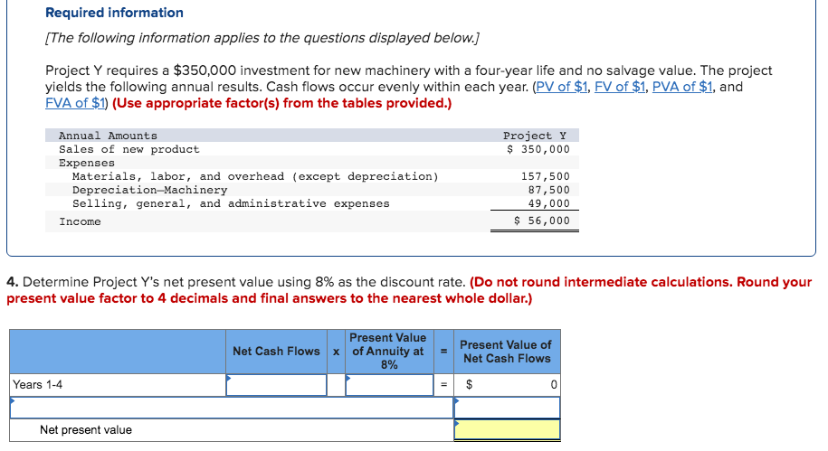Solved Determine Project Y’s net present value using 8% as | Chegg.com