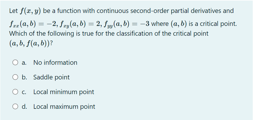 Solved Let f(x,y) be a function with continuous second-order | Chegg.com