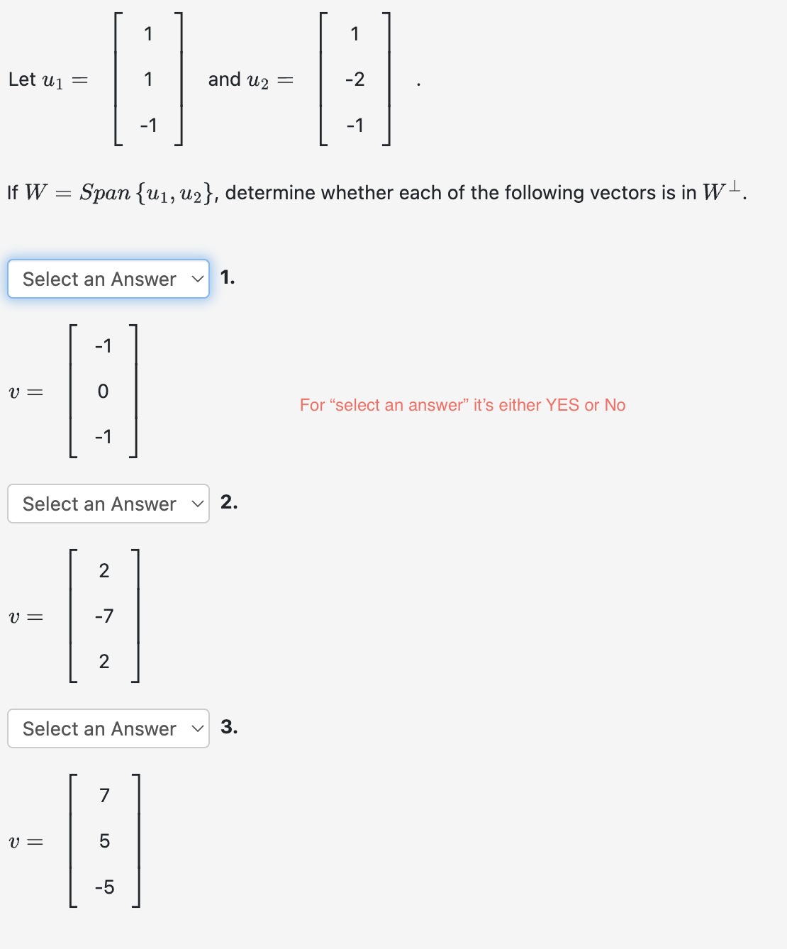 Solved Let u1=⎣⎡11−1⎦⎤ and u2=⎣⎡1−2−1⎦⎤. If W=Span{u1,u2}, | Chegg.com