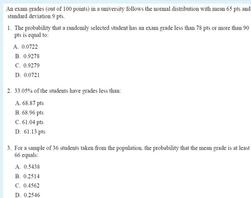 Solved An exam grades (out of 100 points) in a university | Chegg.com