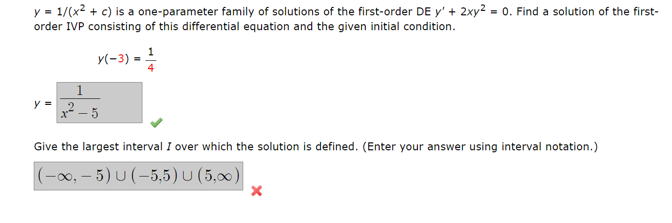 Solved y=1x2+c ﻿is a one-parameter family of solutions of | Chegg.com