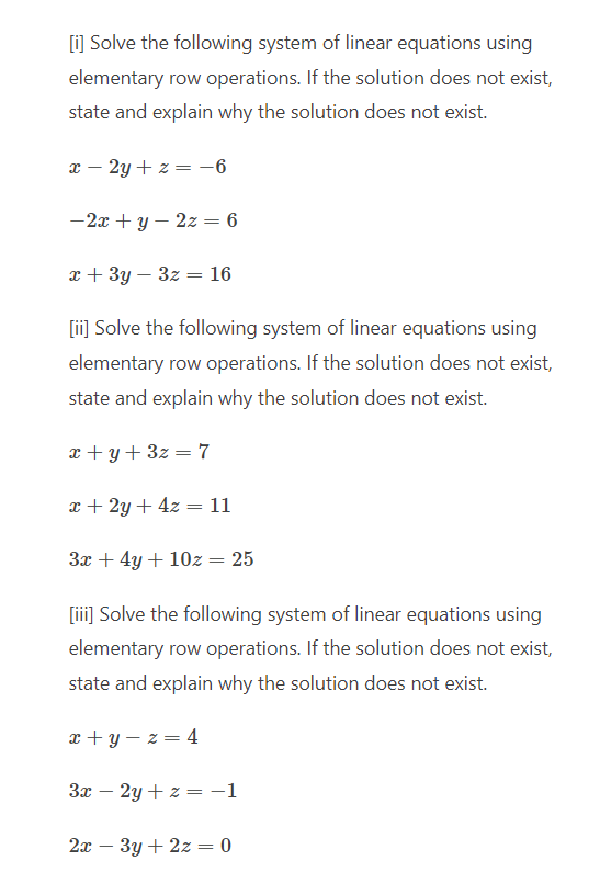 Solved [i] Solve the following system of linear equations | Chegg.com