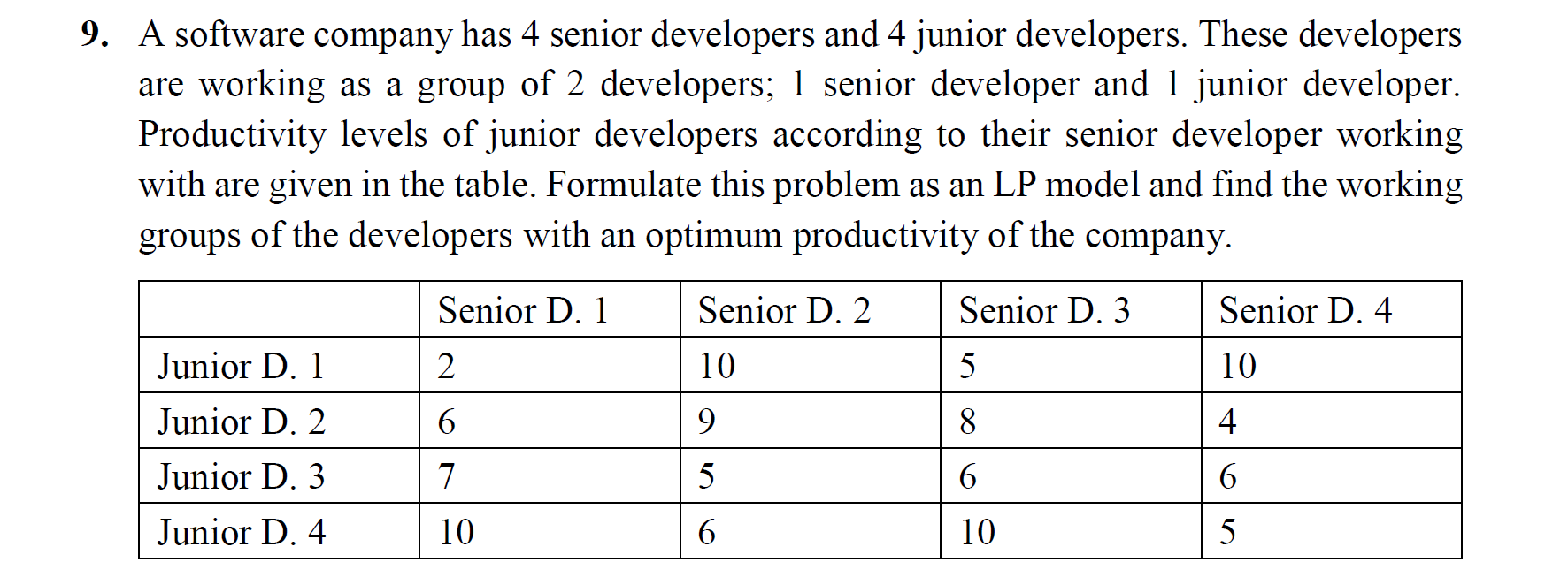 Solved 9. A software company has 4 senior developers and 4 | Chegg.com