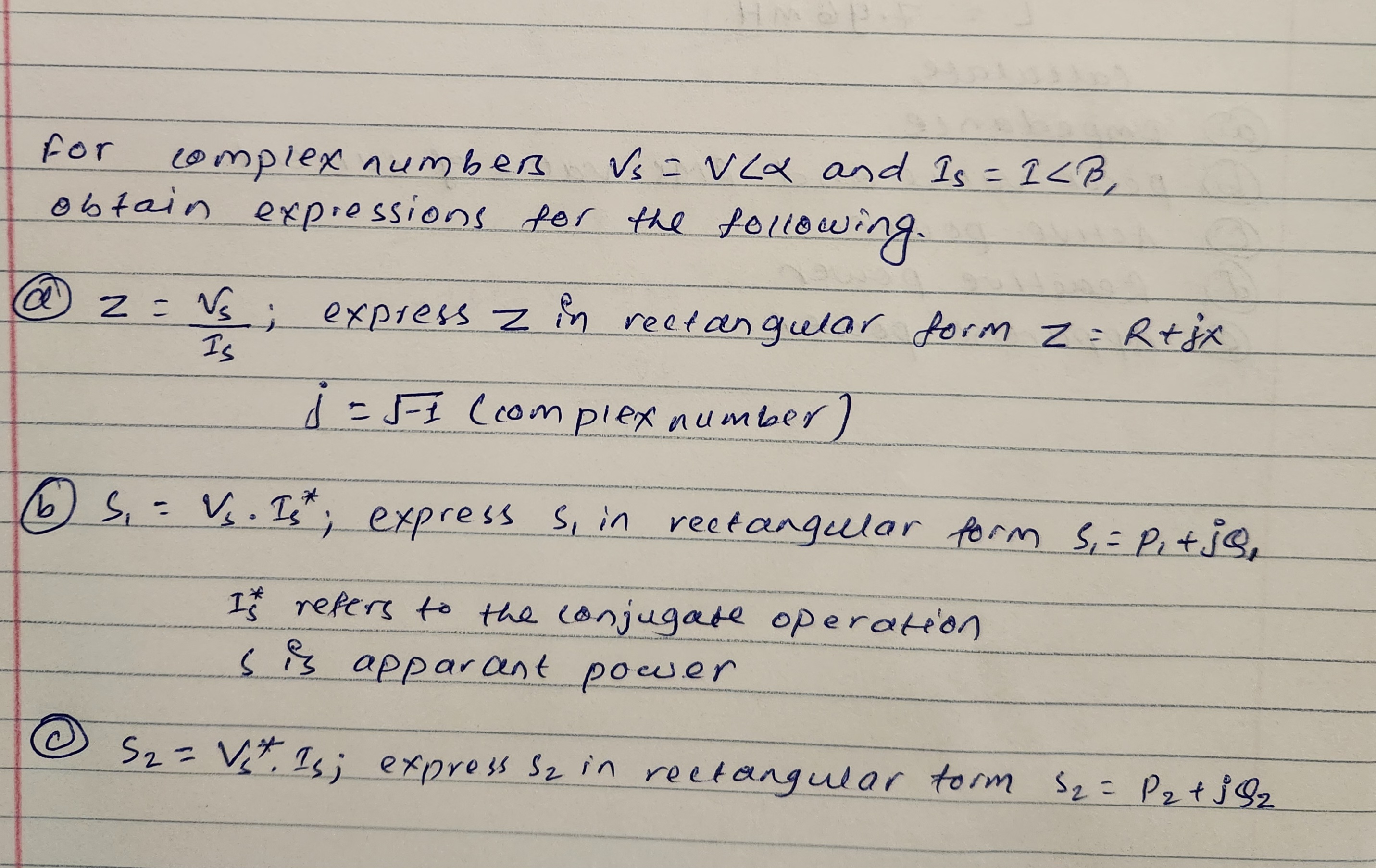 Solved For complex number Vs=V