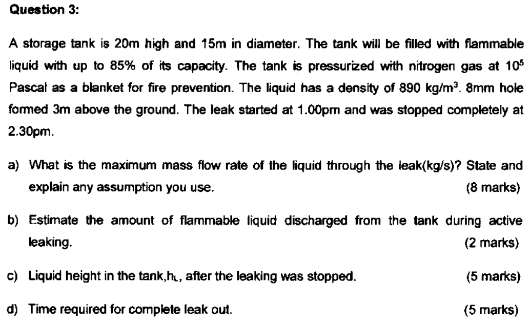 Solved Question 3: A storage tank is 20m high and 15m in | Chegg.com