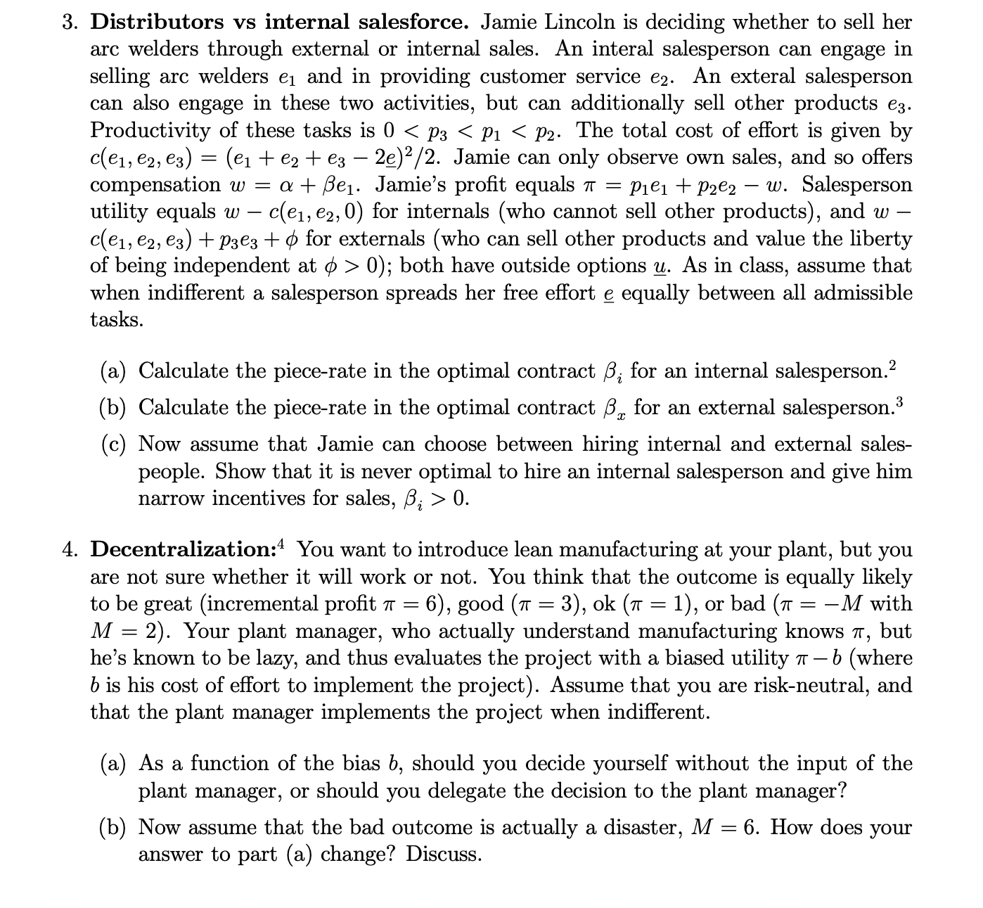 Solved Distributors vs ﻿internal salesforce. Jamie Lincoln | Chegg.com