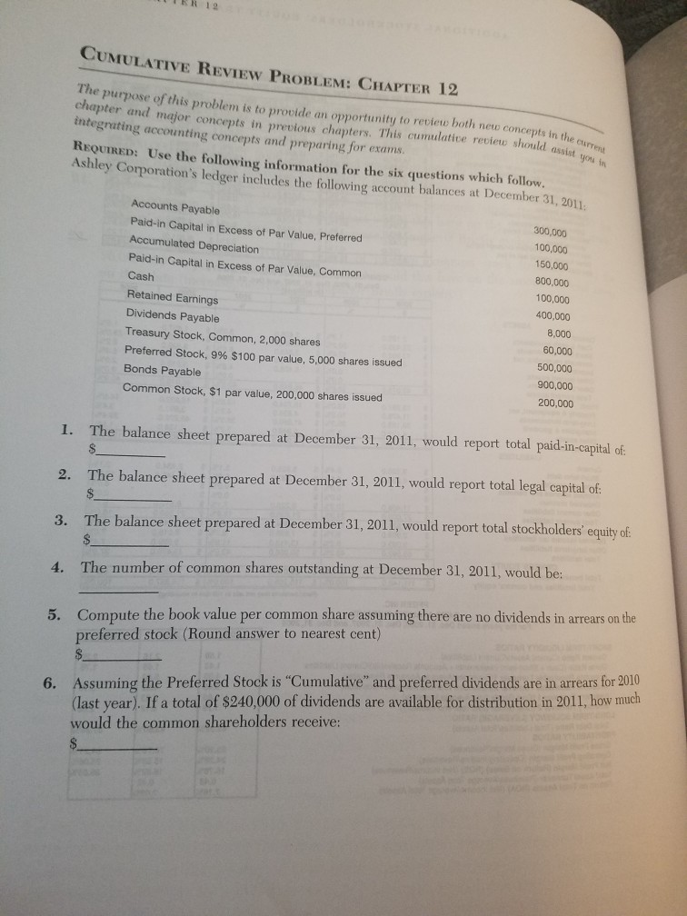 Solved R 12 CUMULATIVE REVIEW PROBLEM: CHAPTER 12 The | Chegg.com