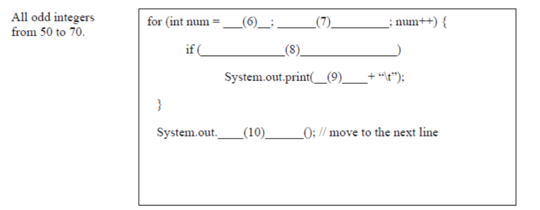 Solved All odd integers from 50 to 70 . \} System.out. (10) | Chegg.com