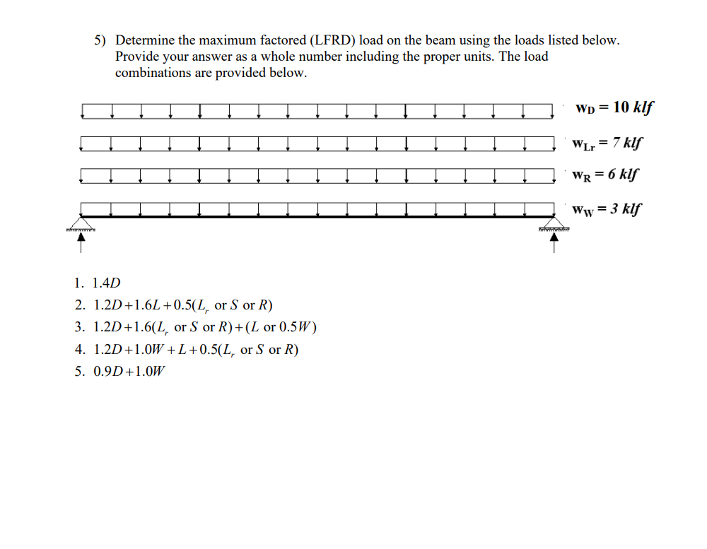 Solved 5) Determine the maximum factored (LFRD) load on the | Chegg.com