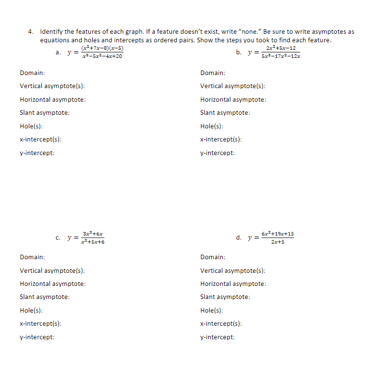 Solved 4. Identify the features of each graph. If a feature | Chegg.com