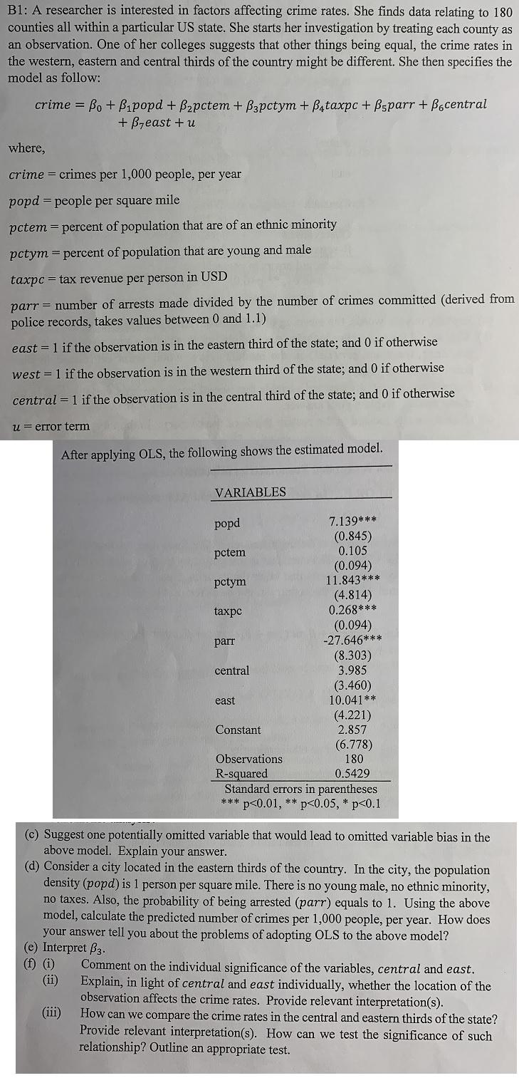Solved B1: A researcher is interested in factors affecting | Chegg.com