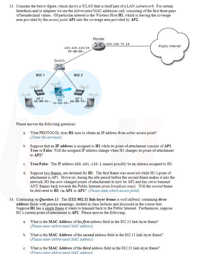 Solved 13. Consider the below figure, which shows a WLAN | Chegg.com