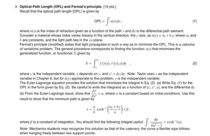 Solved 3. Optical Path Length (OPL) and Fermat's principle. | Chegg.com