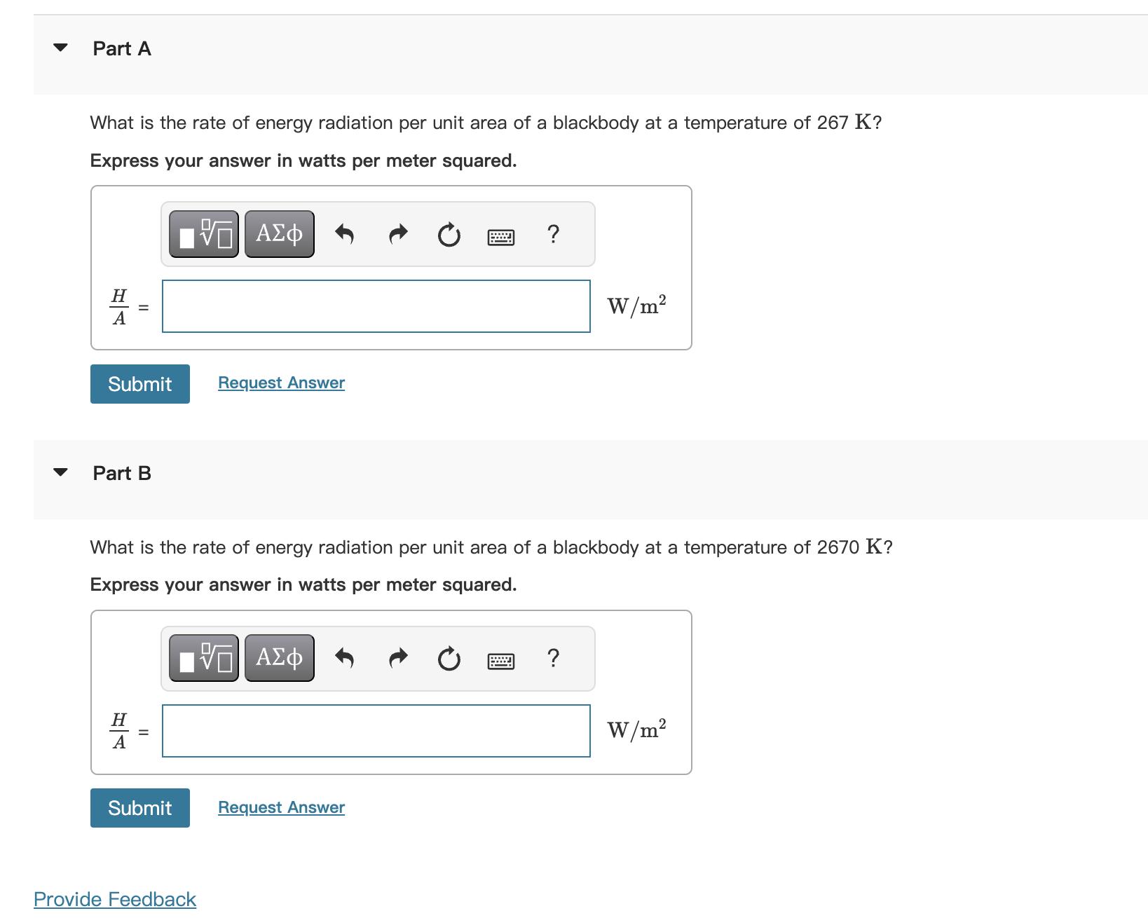 Solved Part AWhat is the rate of energy radiation per unit | Chegg.com