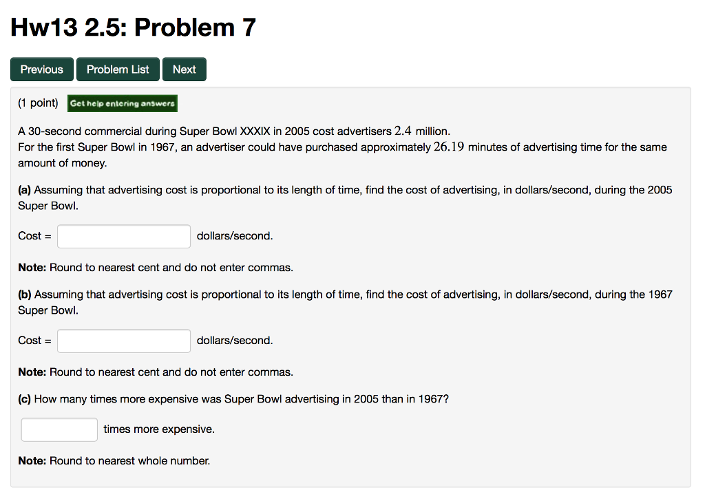 Solved Hw13 2.5: Problem 7 Previous Problem ListNext (1 | Chegg.com