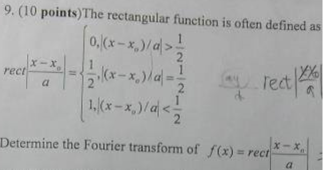 Solved 9. (10 points)The rectangular function is often | Chegg.com