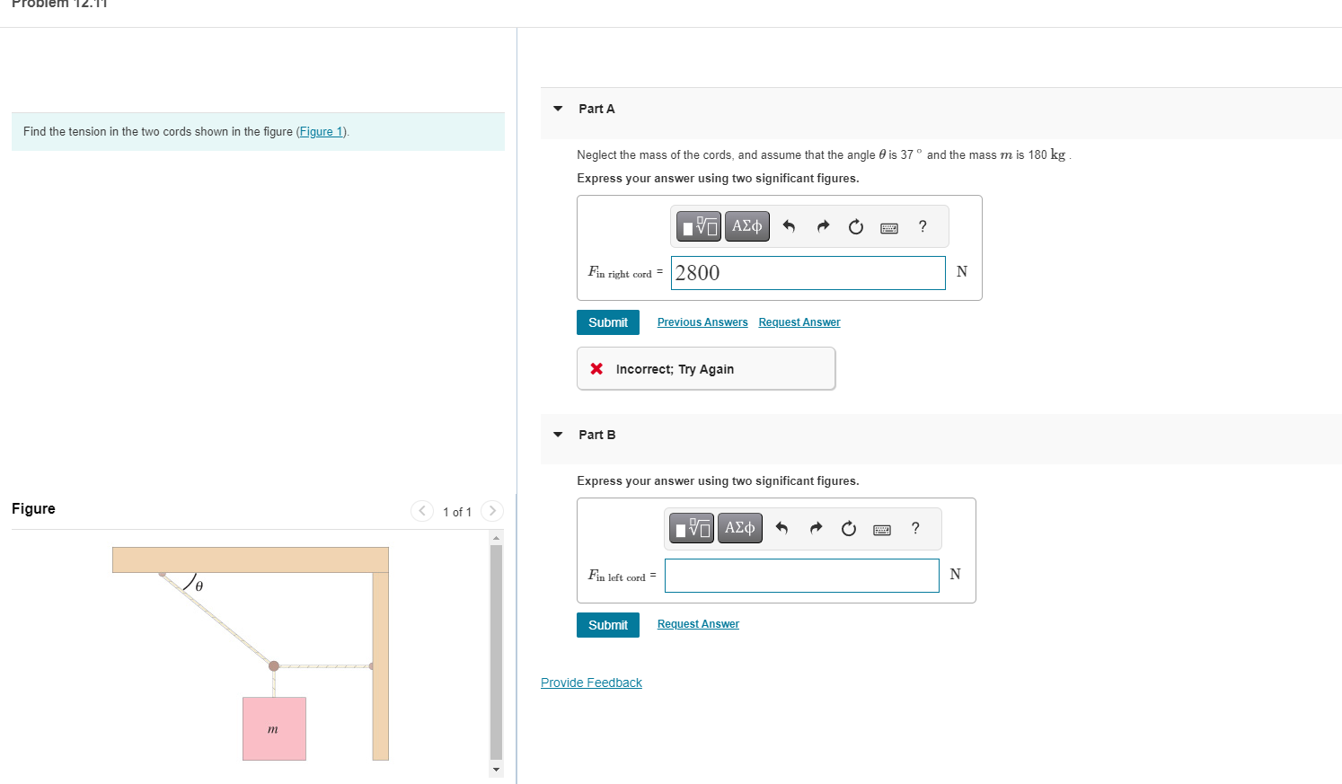 Solved Find the tension in the two cords shown in the figure | Chegg.com