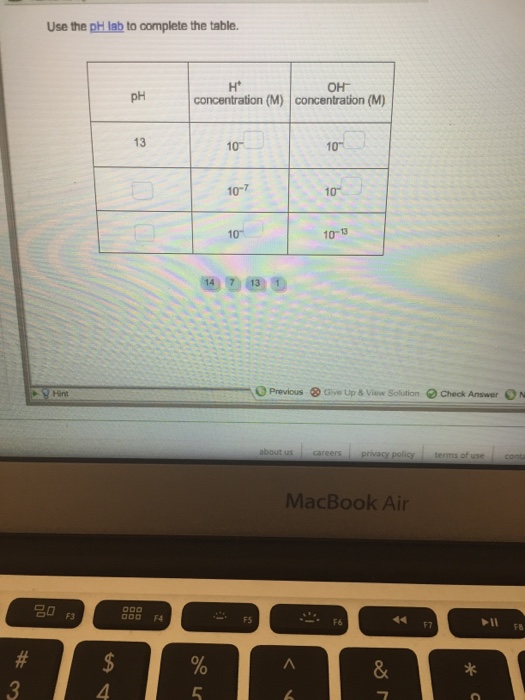 Solved Use the pH lab to complete the table. | Chegg.com