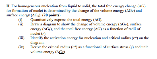 Solved II. For homogeneous nucleation from liquid to solid, | Chegg.com