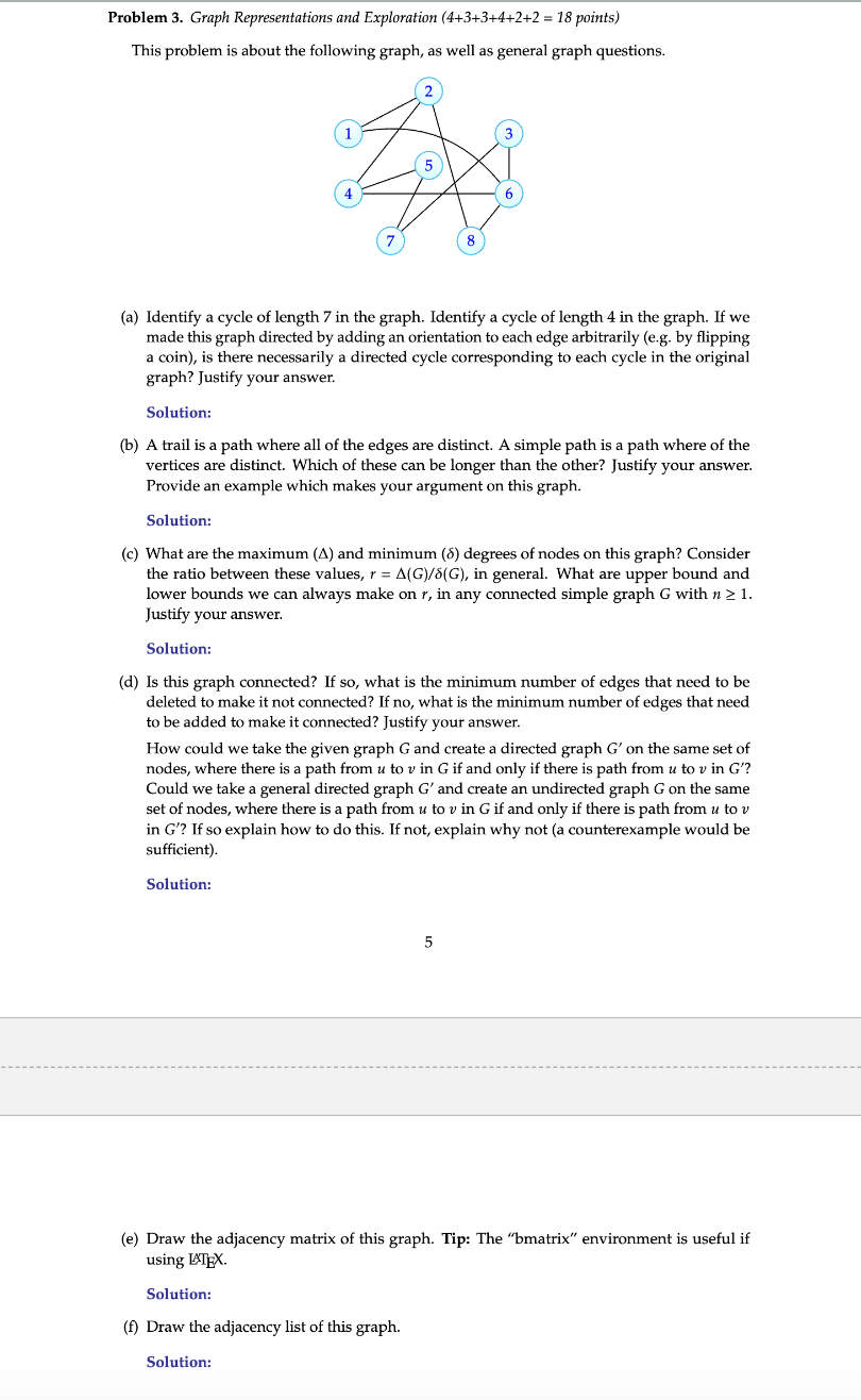 Solved Problem 3. Graph Representations and Exploration | Chegg.com
