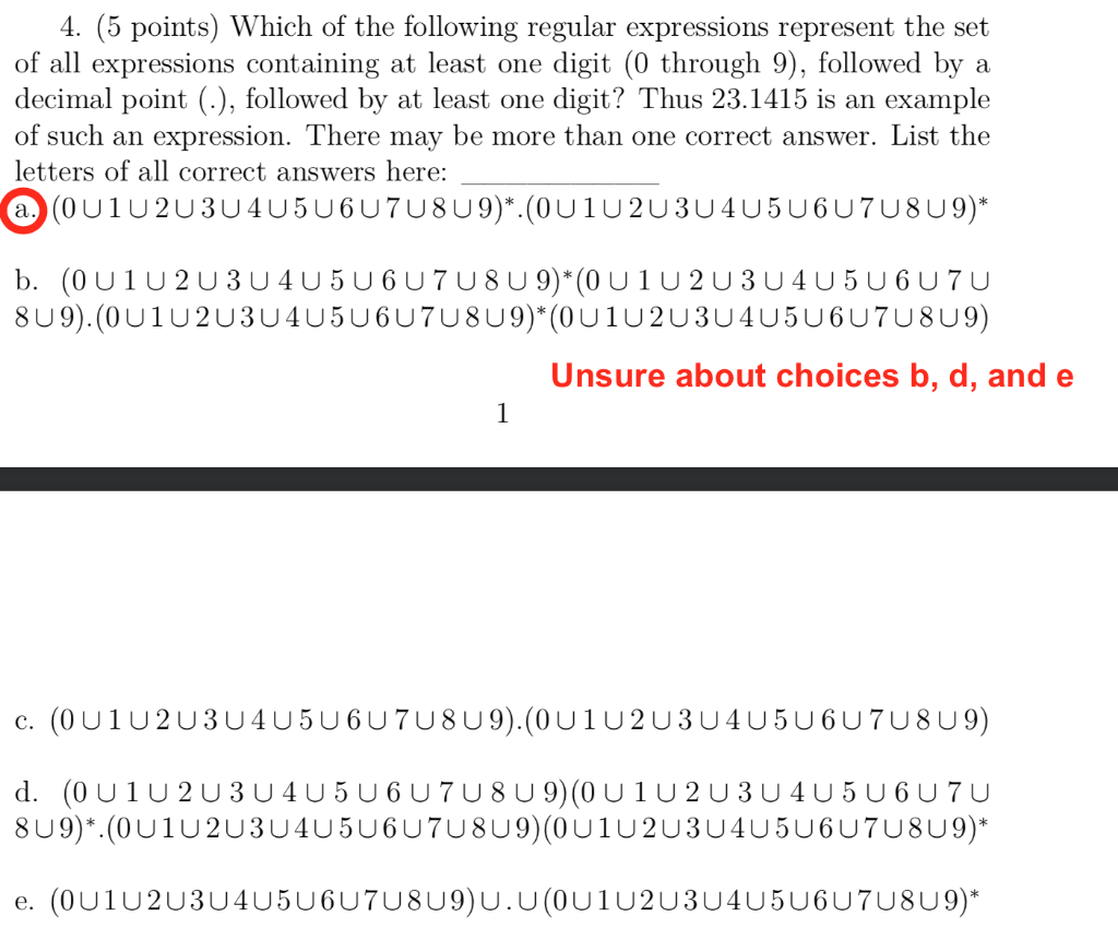 Solved 4. (5 points) Which of the following regular | Chegg.com